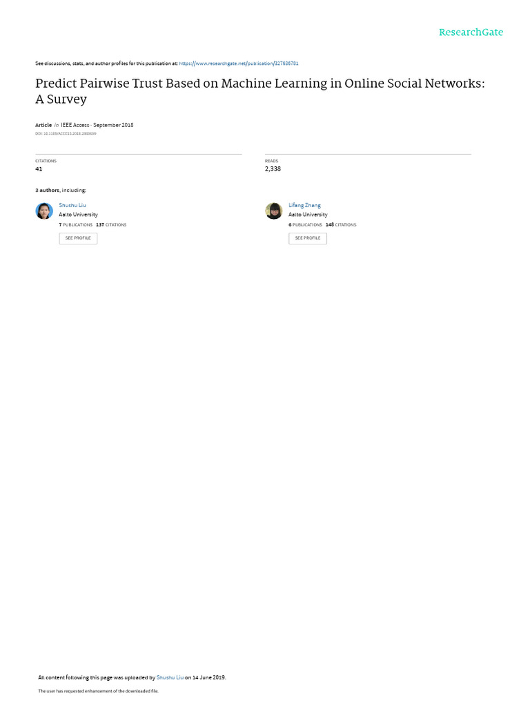 Predict Pairwise Trust Based On Machine Learning I | PDF | Machine Learning | Prediction