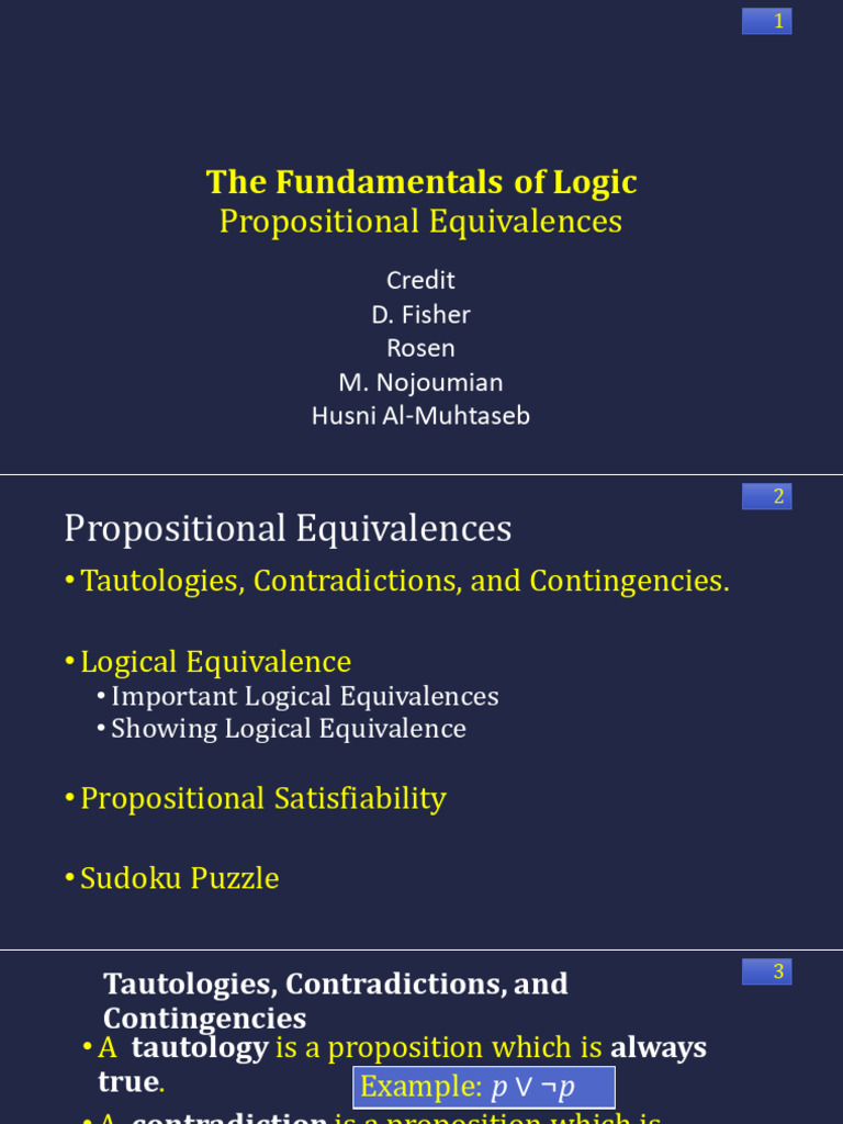 1 3PropositionalEquivalences | PDF | Contradiction | If And Only If