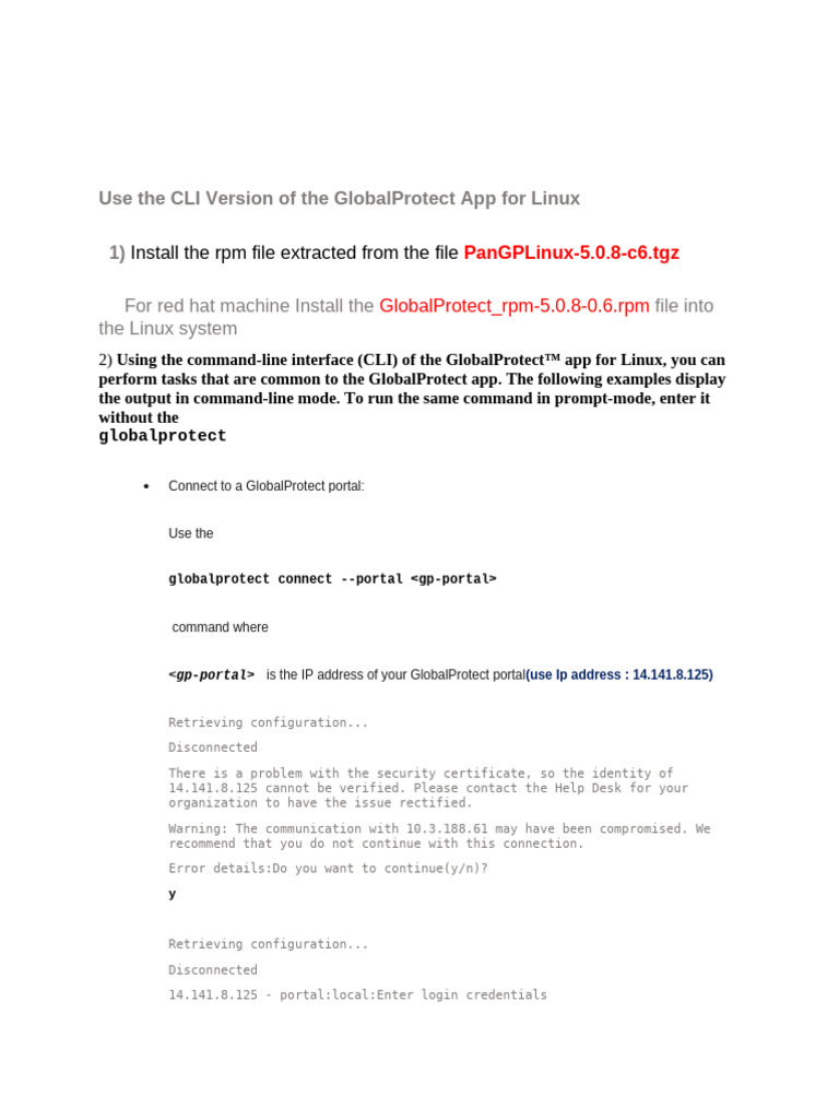 SOP For Globalprotect Agent Linux Machine | PDF
