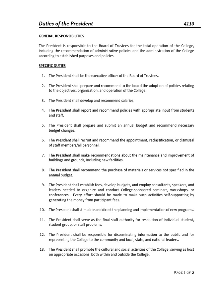 Duties of The President 4110 | PDF | Presidents Of The United States ...
