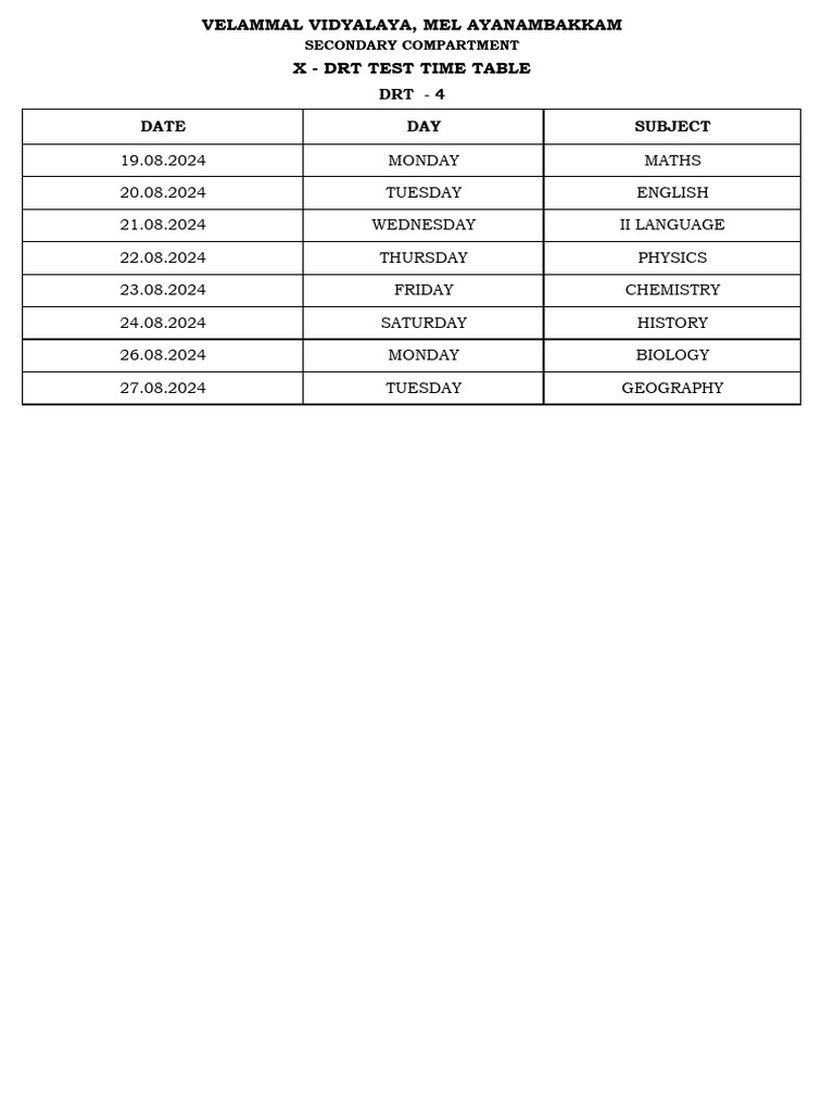 DRT 4 EXAM TIME TABLE | PDF