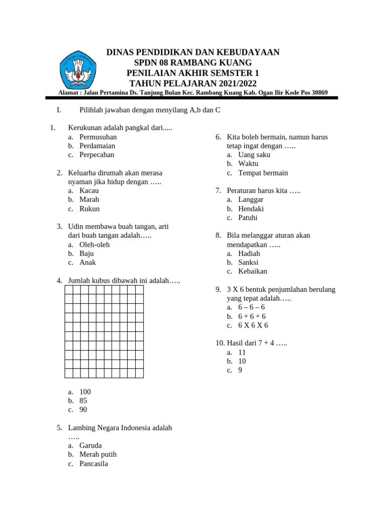 Soal Semester 1 Kelas 2 B Nurhidayati | PDF