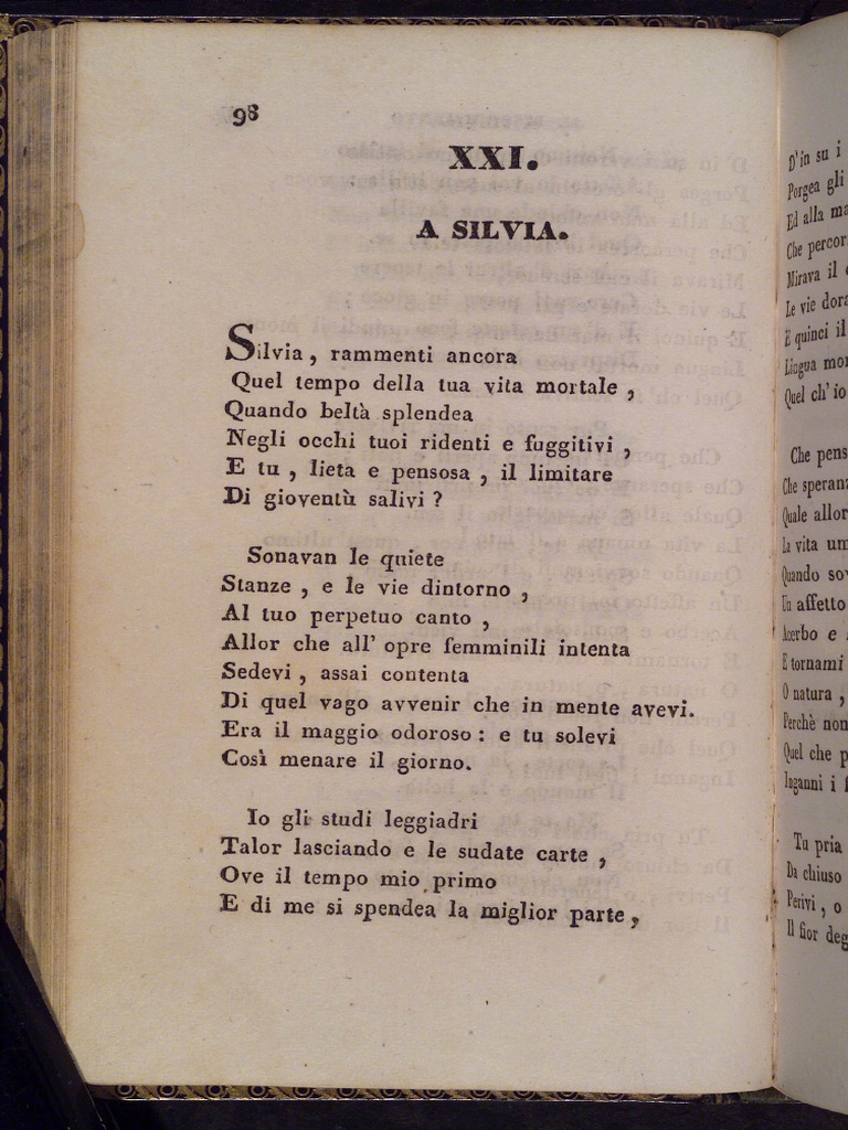 A Silvia, Opere Di Giacomo Leopardi, Napoli, Starita, 1835 | PDF