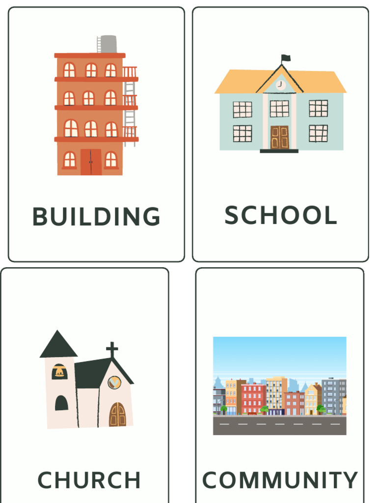 White Colorful Illustrative Places in The City Flashcards | PDF
