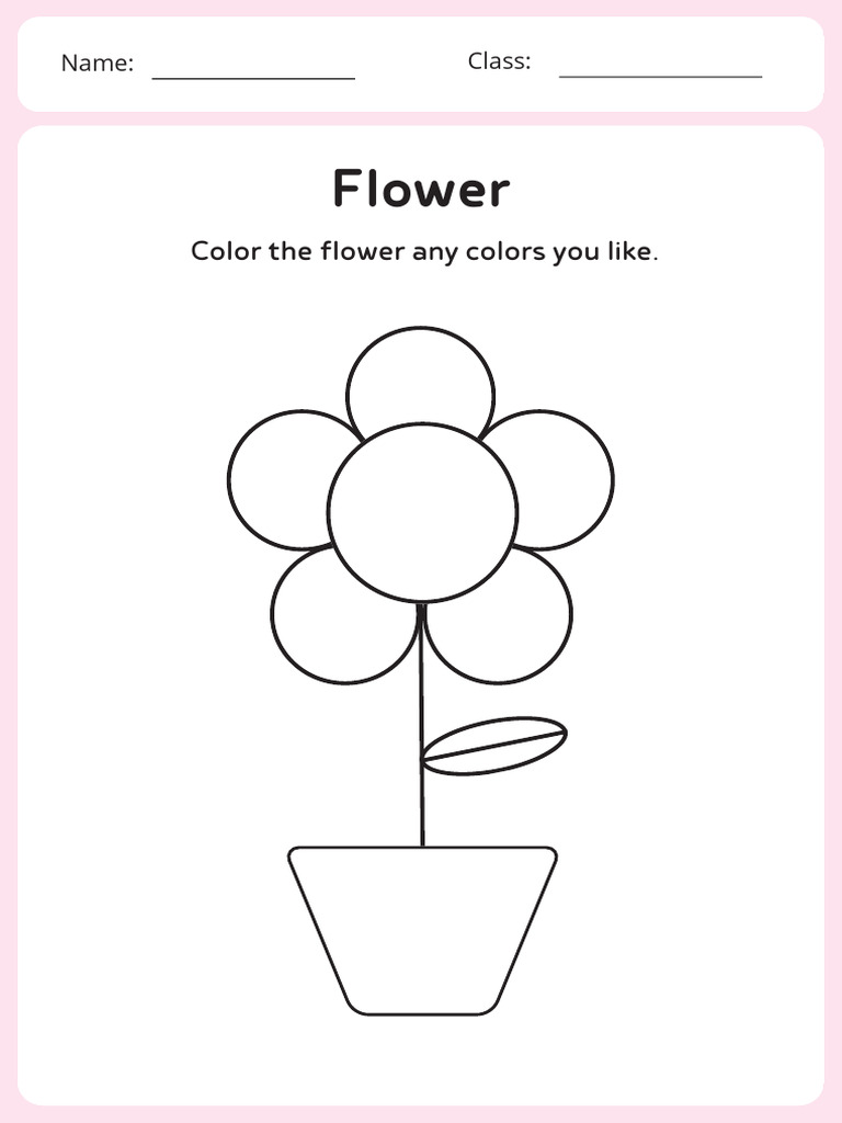 Flower Coloring Worksheet Simple and Cute in Pink | PDF