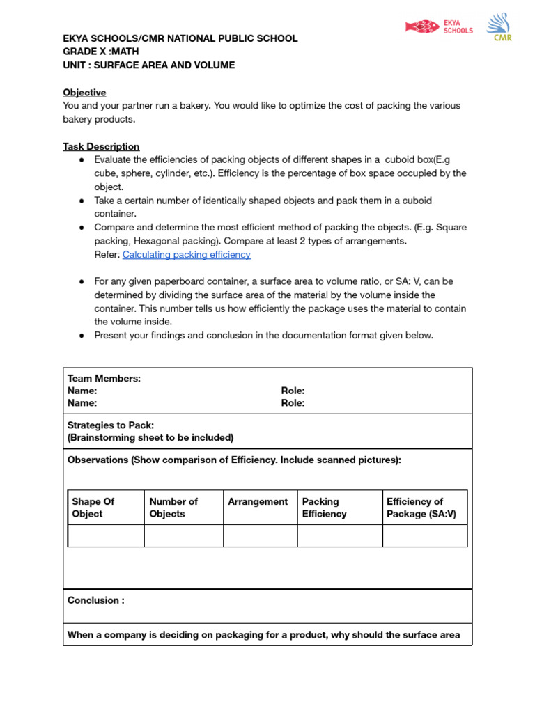 GR X Surface Area and Volume Efficiency in Packing | PDF | Teaching ...