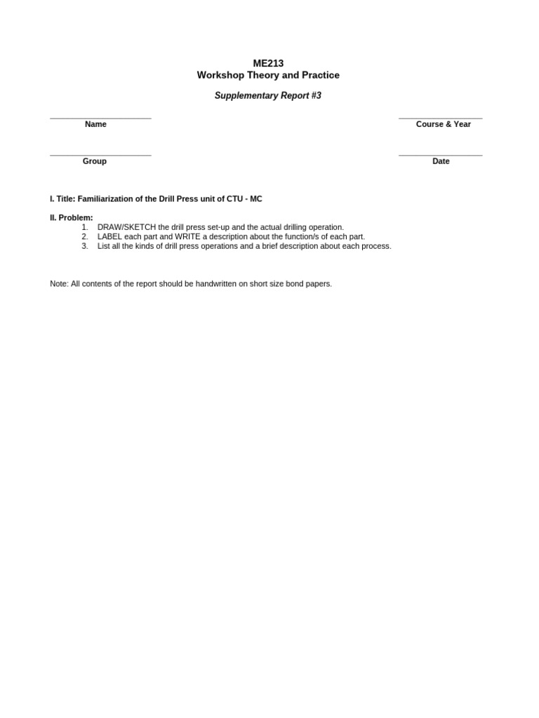 Supplementary Report 3 Drill Press | PDF | Technology & Engineering
