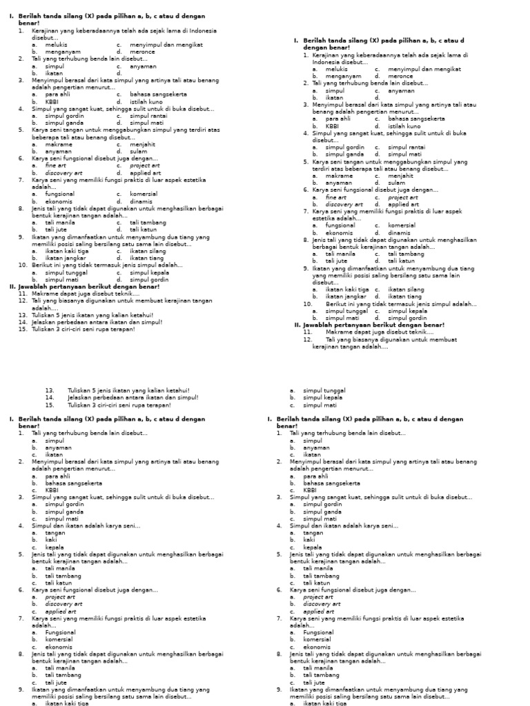 Soal Seni Rupa Kelas 6: Ikatan dan Simpul | PDF