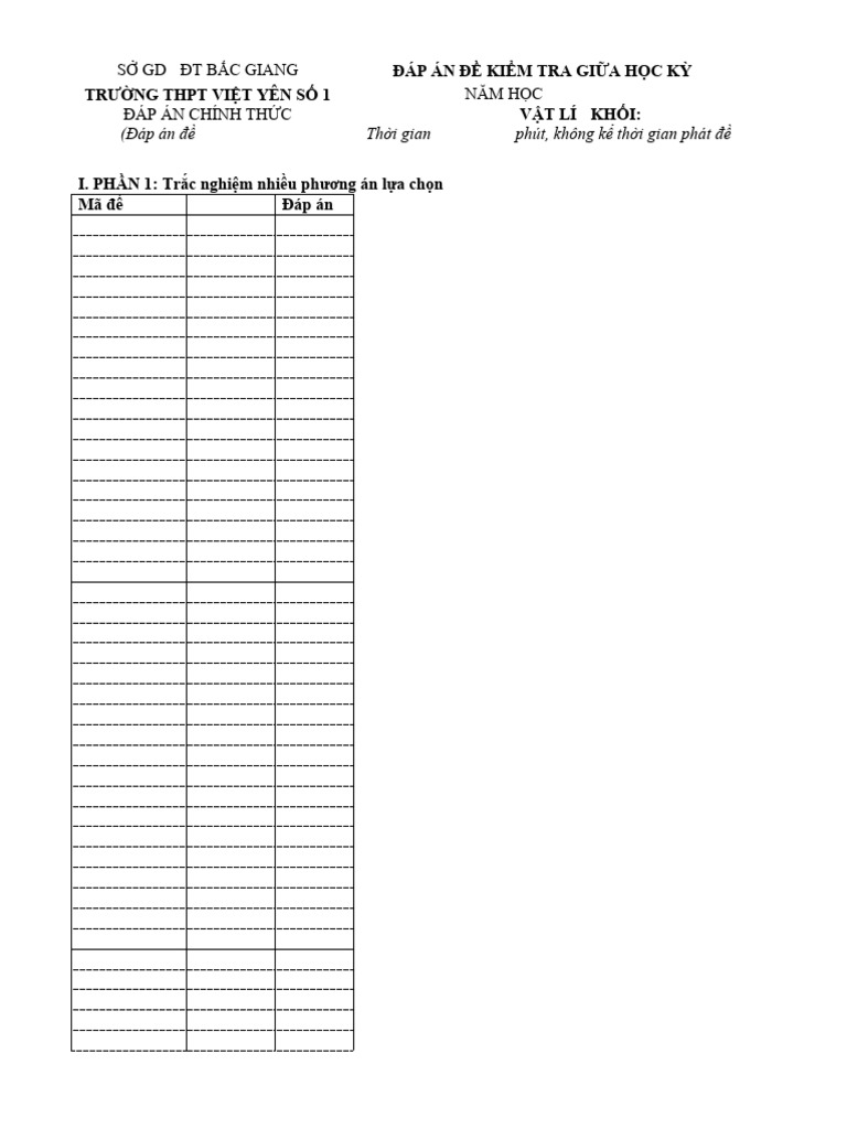 Dap An Giua Ki 1 - vl12 | PDF