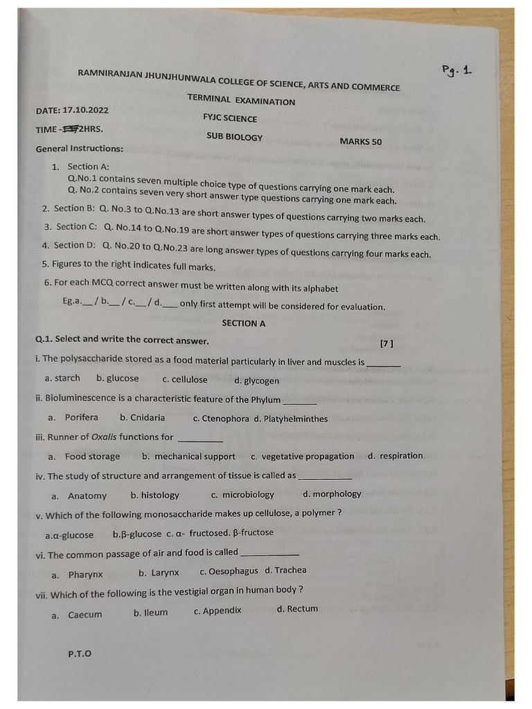 Pyq of Biology | PDF