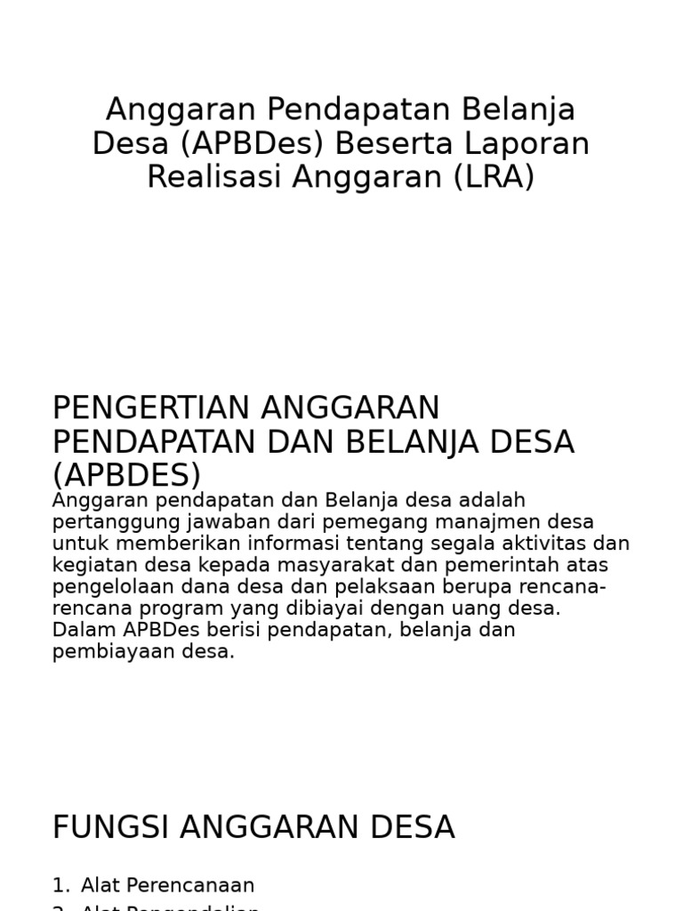 Anggaran Pendapatan Belanja Desa (APBDes) Beserta | PDF