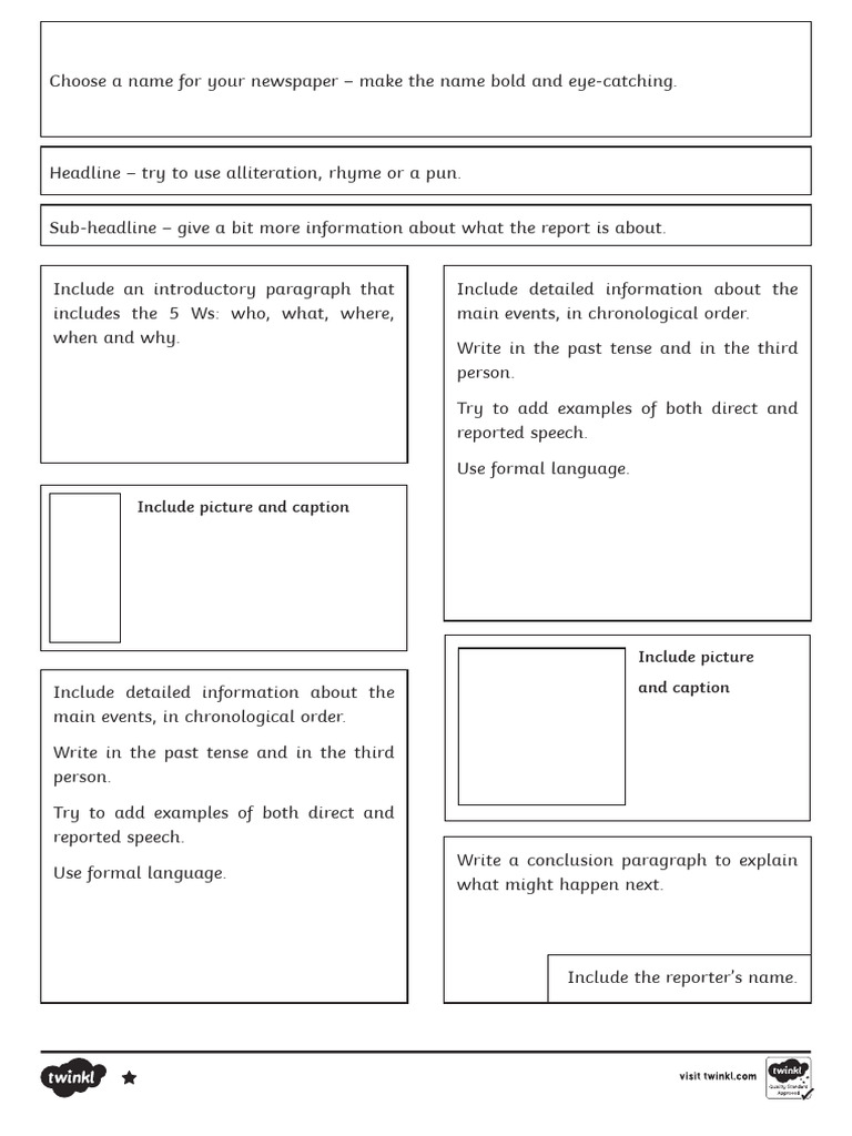 KS2 Newspaper Report Differentiated Prompts | PDF | General Fiction