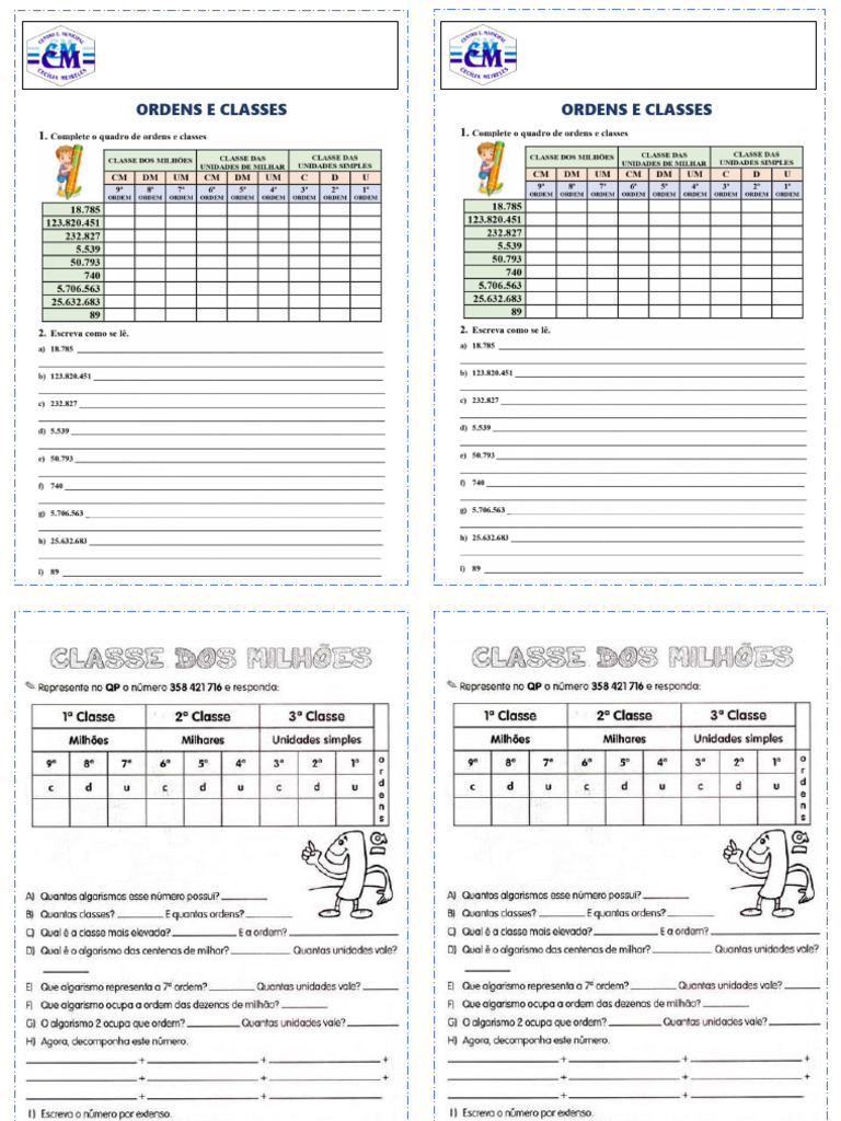 Atividade de Matemática - Ordens e Classes | PDF