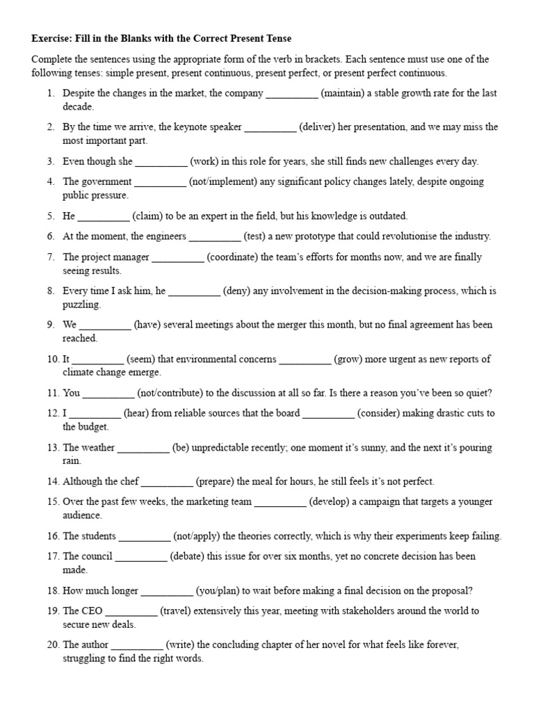 Mixed Present Tenses - Assignment - Grade 10 | PDF