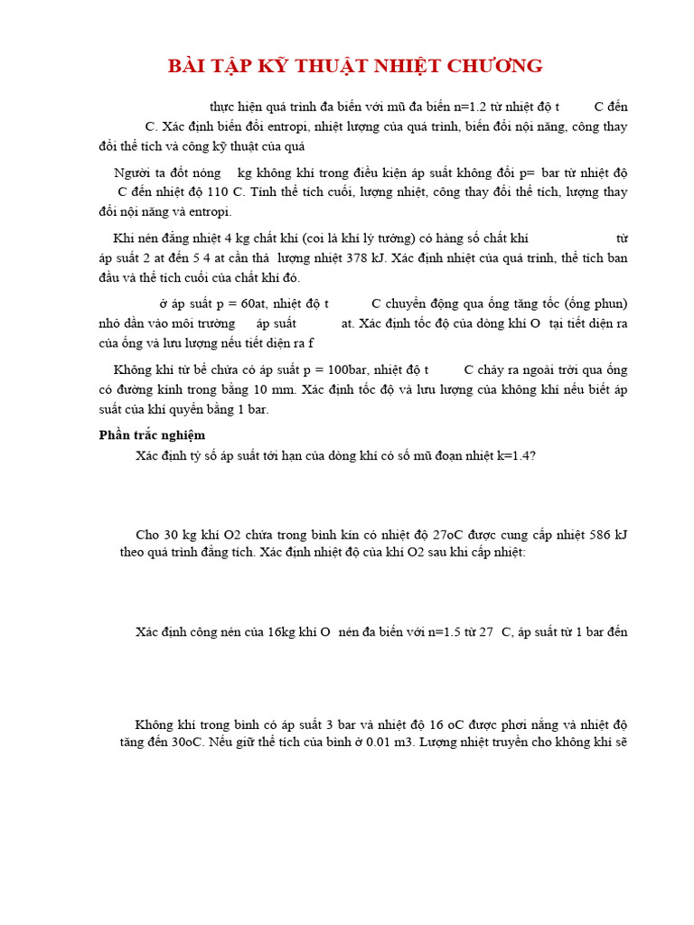 Bai Tap Ky Thuat Nhiet Chuong 2 Gui SV | PDF