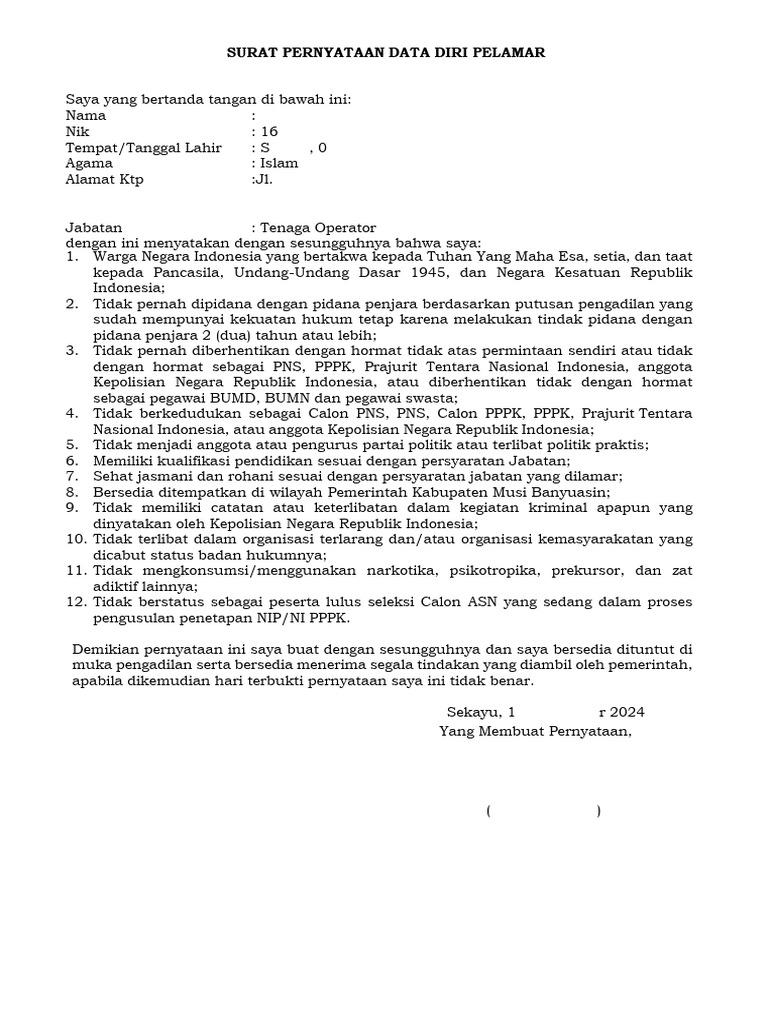 Format Surat Pernyataan Septian Prayogi | PDF | Hukum