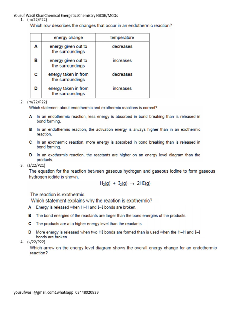 Chemistry IGCSE Chapter 5 Energetics | PDF