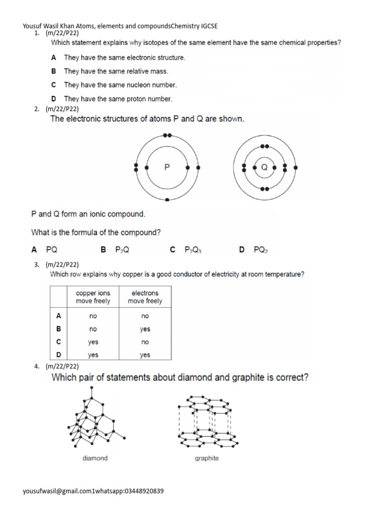 IGCSE Chemistry: Atoms & Compounds | PDF | Chemistry | Physical Sciences
