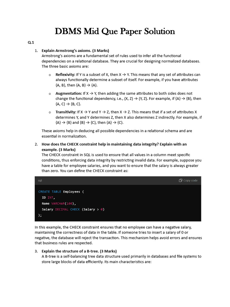 DBMS Mid Que Paper Solution N | PDF | Databases | Database Index DBMS Mid Que Paper Solution N | PDF | Databases | Database Index