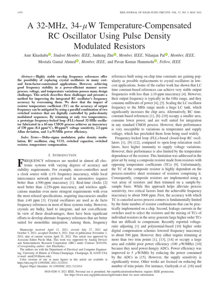 A 32-MHz 34-W Temperature-Compensated RC Oscillator Using Pulse Density ...
