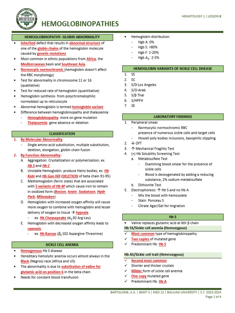 Viii. Hemoglobinopathies | PDF | Hemoglobin | Hematology