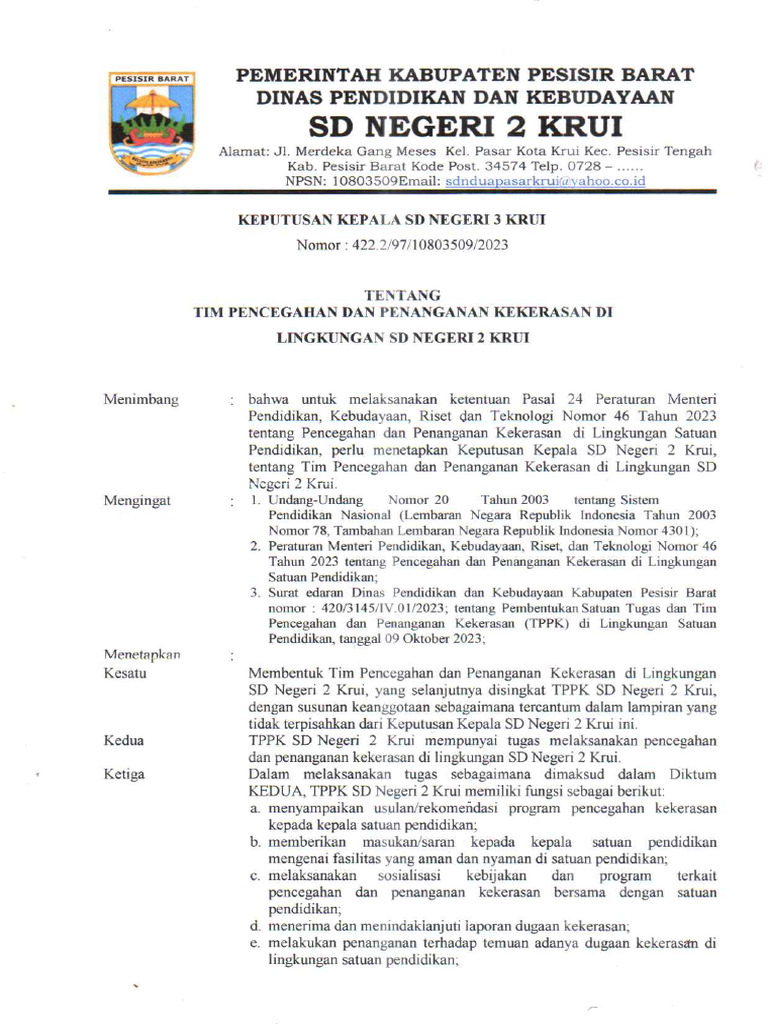 Scan SK Tim TPPK SDN 2 Krui | PDF