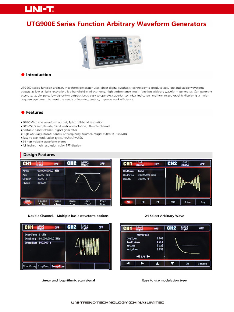 UTG900E Series Waveform Generators - Data Sheet | PDF