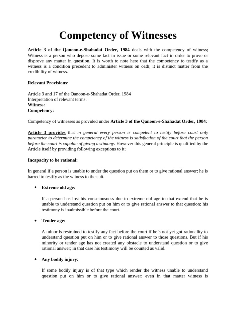 Witness Competency in Legal Testimony | PDF | Witness | Testimony
