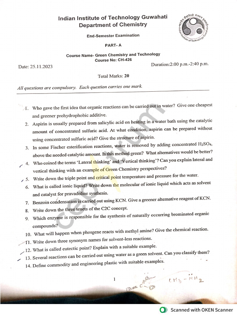 Greenchem - Endsem (3) Solution | PDF
