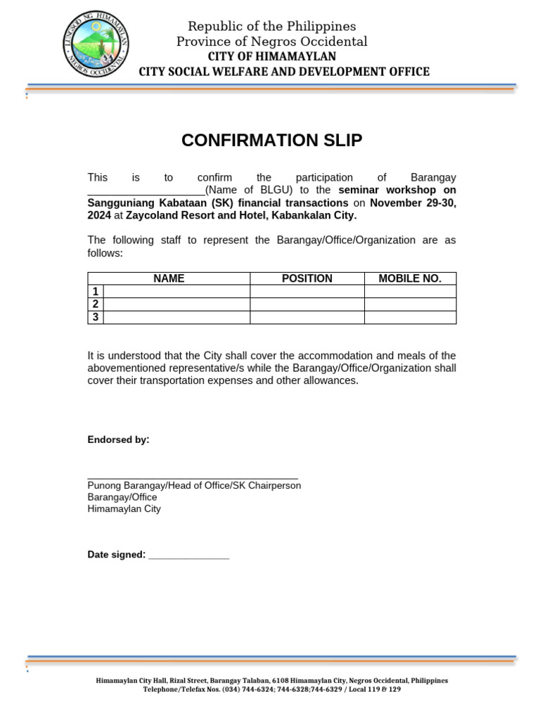 Confirmation Slip SK | PDF | Social Science