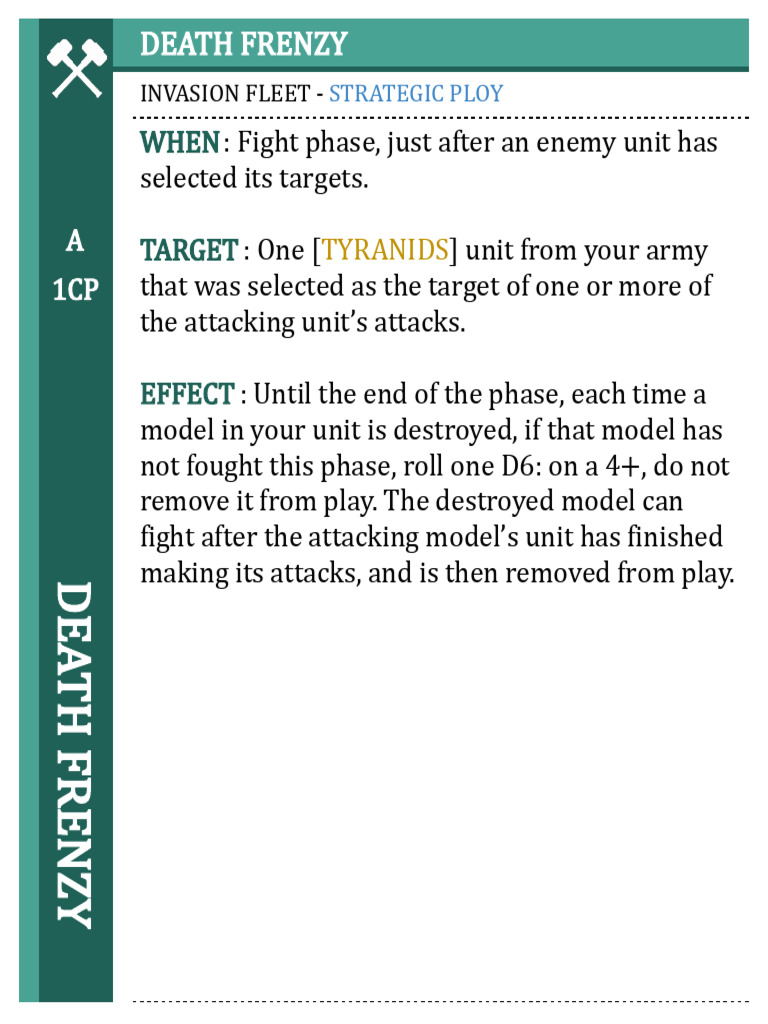 Warhammer 40k 10th Ed. INVASION FLEET Stratagems - DEATH FRENZY | PDF ...