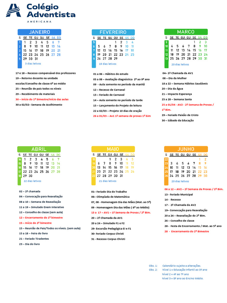 Calendário CAA 2024 - Pais e Alunos | PDF