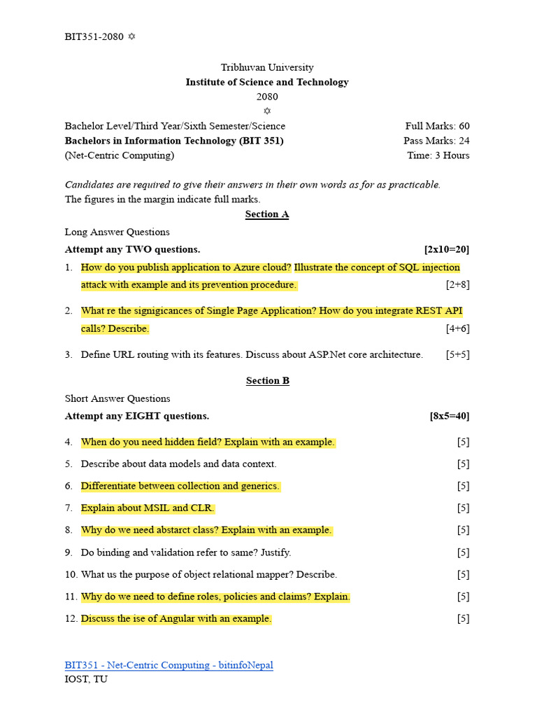 BIT351 - Net-Centric Computing | PDF | Teaching Methods & Materials | Computers