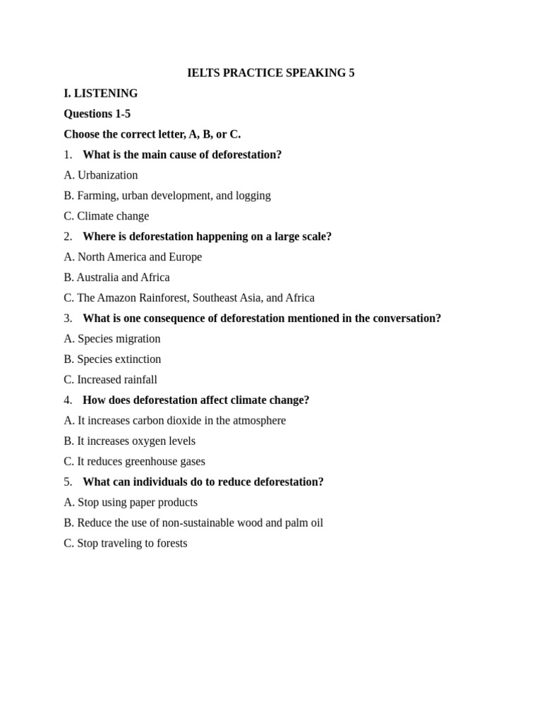 Ielts Speaking Practice 5 | PDF | Deforestation | Environmental ...