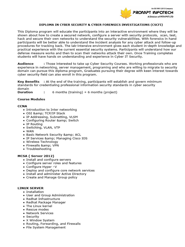 001 ADVANCED DIPLOMA IN CYBER SECURITY and CYBER FORENSICS (1) | PDF ...