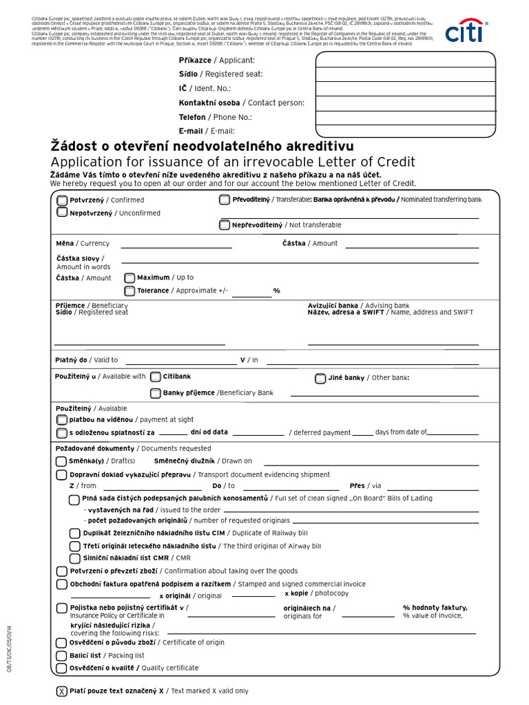 Application For Issuance of An Irrevocable Letter of Credit | PDF