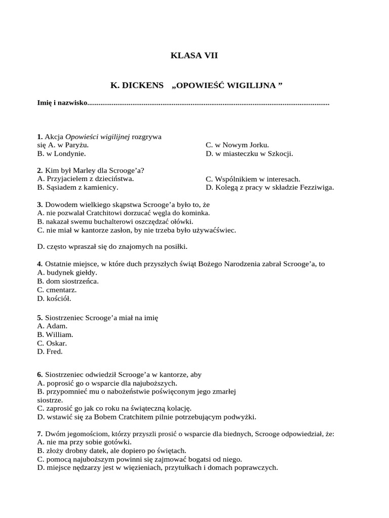 Opowiesc Wigilijna Test Z Lektury Mikolajek Cda Weather Forecast