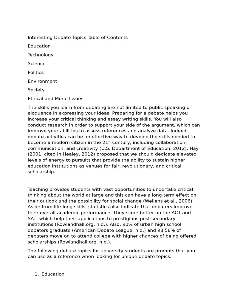 Engaging Debate Topics for Students | PDF | Climate Change | Schools
