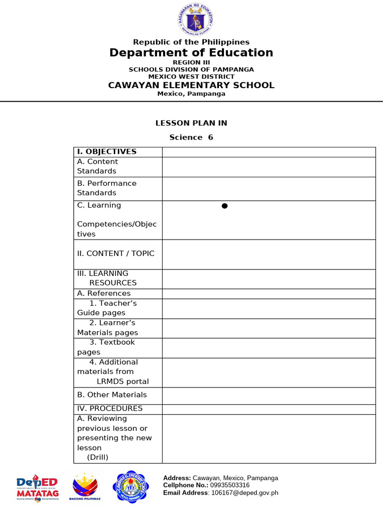 Lesson Plan in Ensci (Cot 24 25) | PDF | Lesson Plan | Teachers