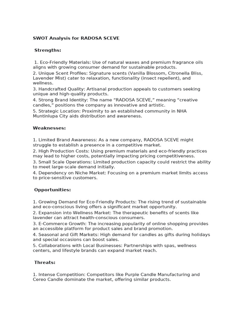 SWOT Analysis of RADOSA SCEVE Brand | PDF | Brand | Demand