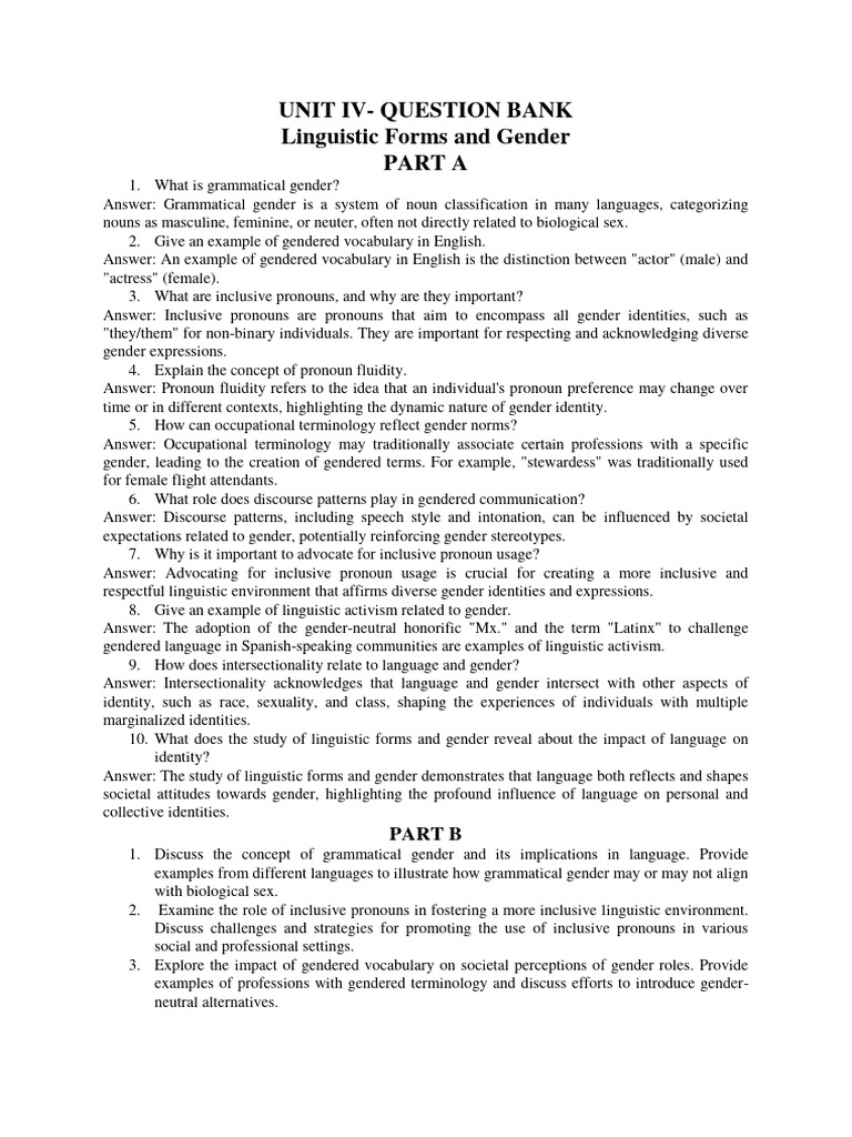 QB Unit Iv | PDF | Gender | Gender Studies QB Unit Iv | PDF | Gender | Gender Studies