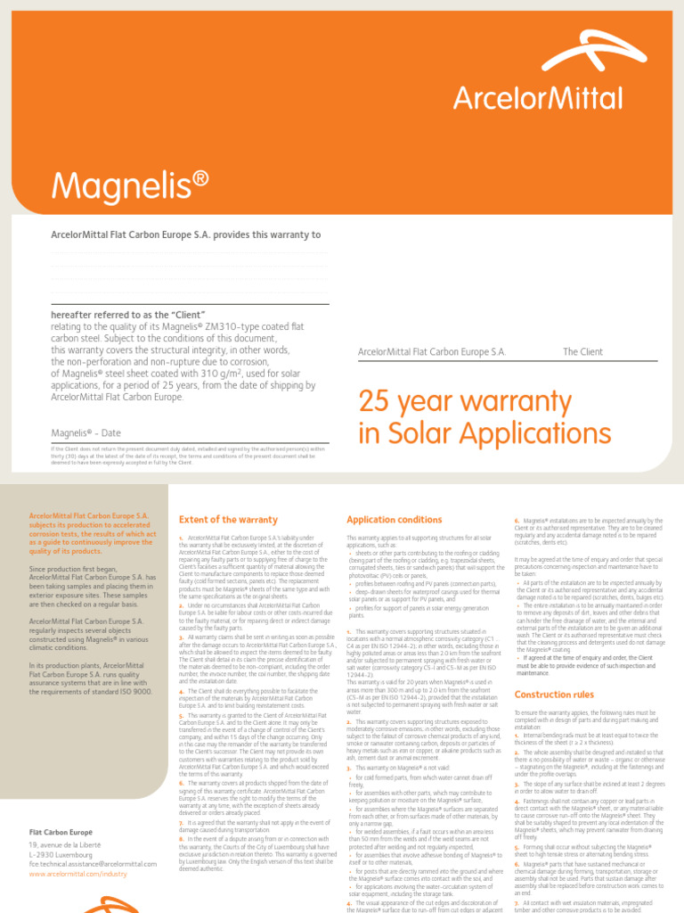 Magnelis Warranty Solar EN | PDF | Photovoltaics | Wear