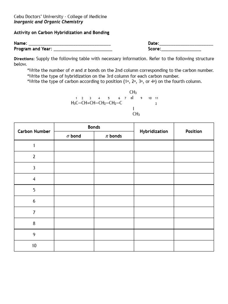 Activity On Hybridization and Bonding | PDF