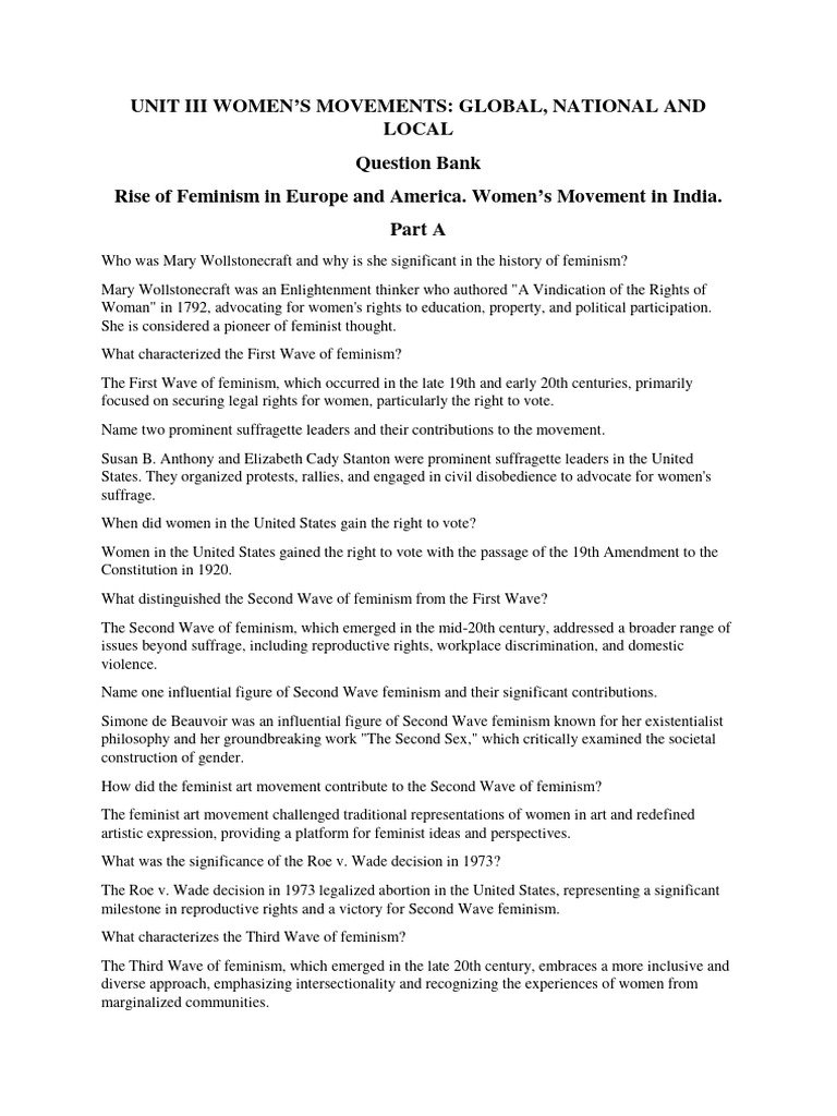 QB Unit Iii | PDF | Gender Studies | Feminism QB Unit Iii | PDF | Gender Studies | Feminism