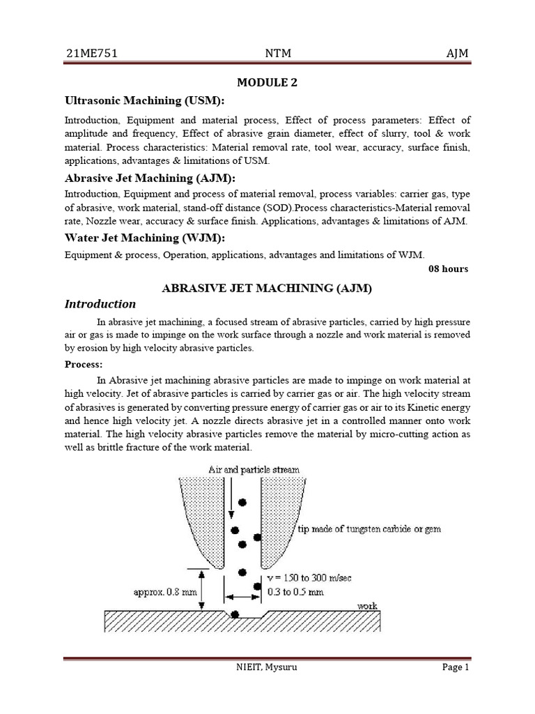 NTM - 21ME751 - Module 2 - AJM | PDF | Gases | Abrasive