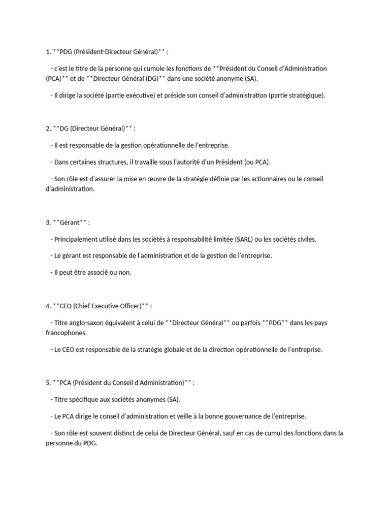 Différences entre PDG et DG | PDF | Directeur général | Business