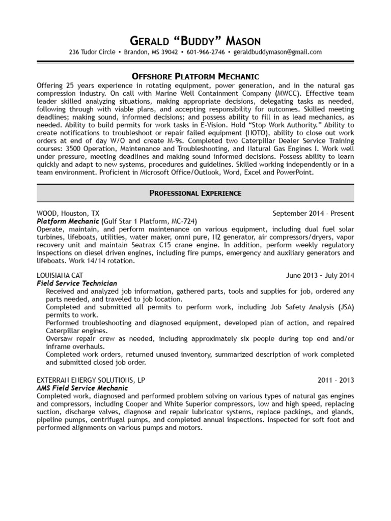 Mason, Gerald Resume | PDF | Loader (Equipment) | Engines