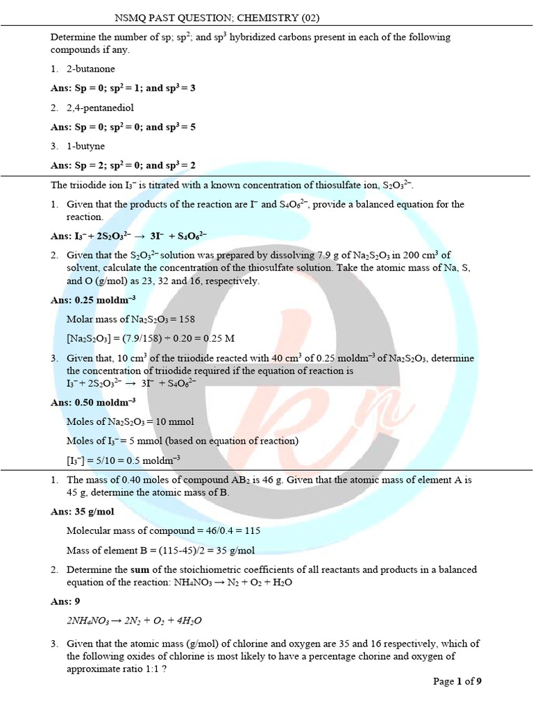 Chemistry Exam Prep for Students | PDF | Mole (Unit) | Stoichiometry