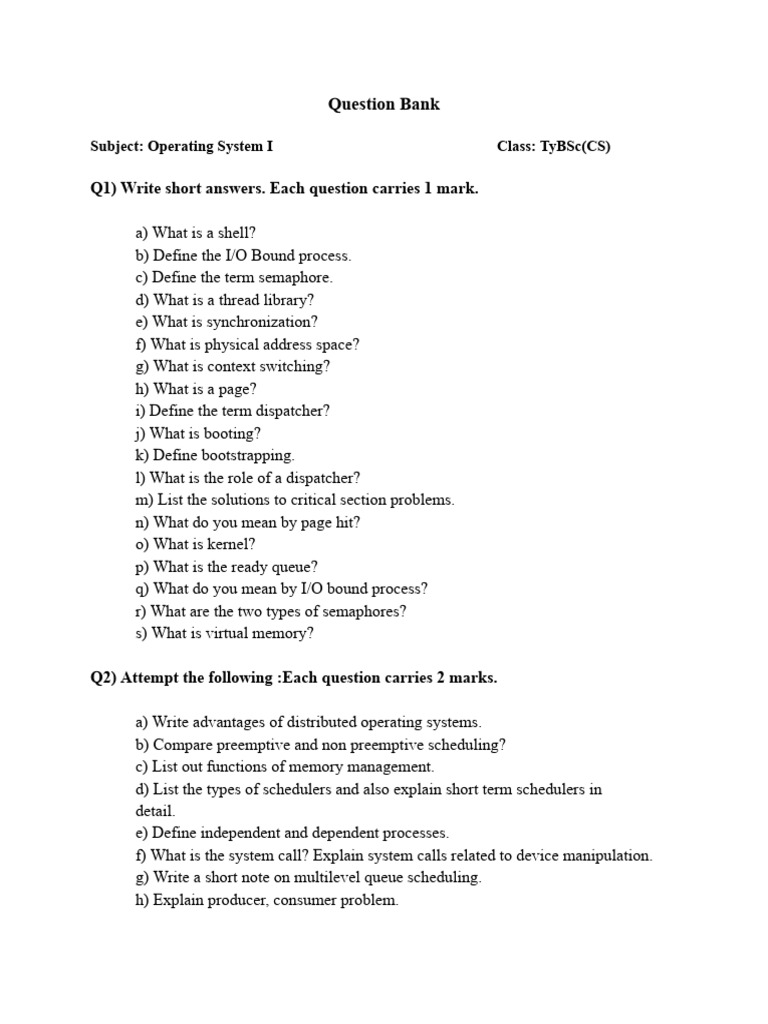 Question Bank (OS I) | PDF | Scheduling (Computing) | Thread (Computing)