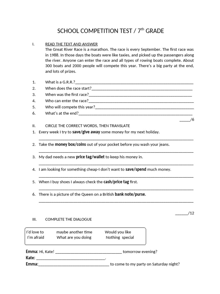 School Competition Test | PDF | Language Arts & Discipline